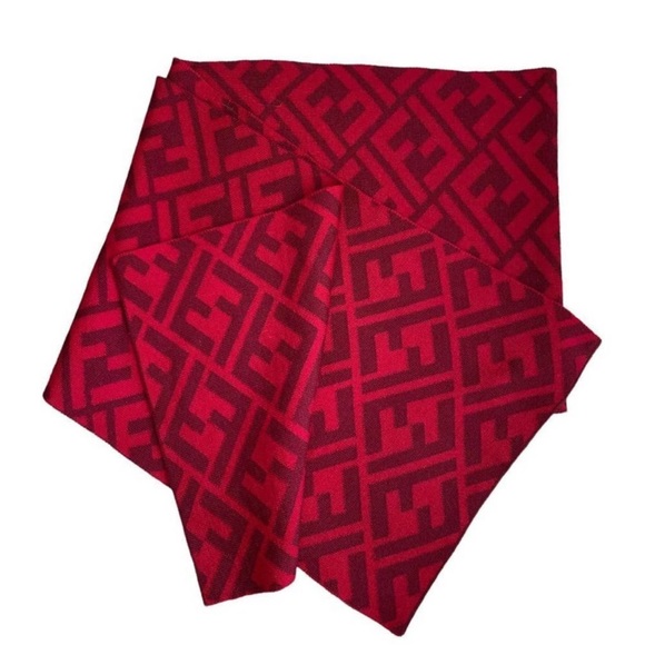 Fendi | Accessories | Authentic Red Wool Fendilogo Zucca Scarf Pristine ...